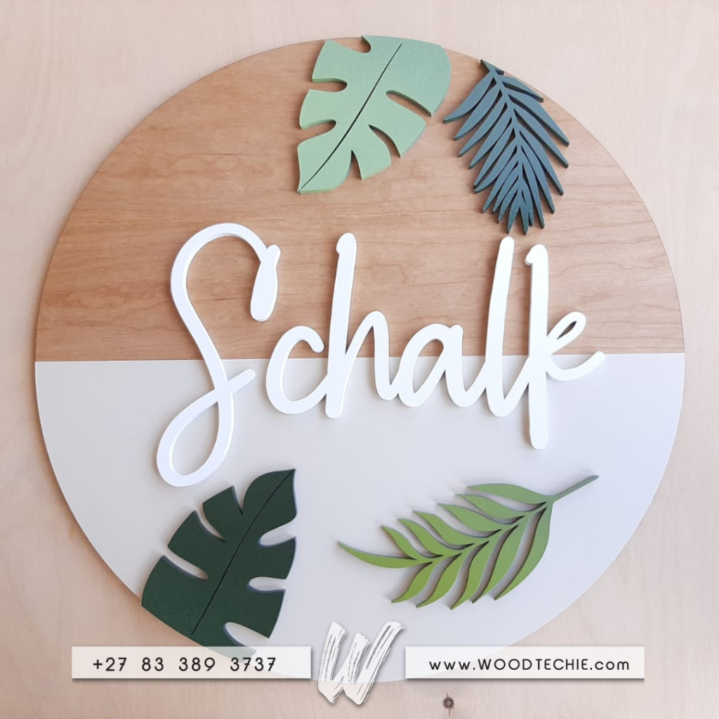 Two-Tone Leaf Name Board - Woodtechie