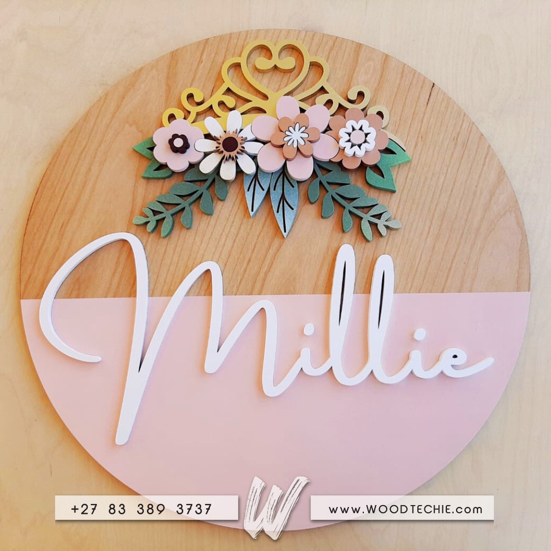 Flowery Two-Tone Name Board - Woodtechie