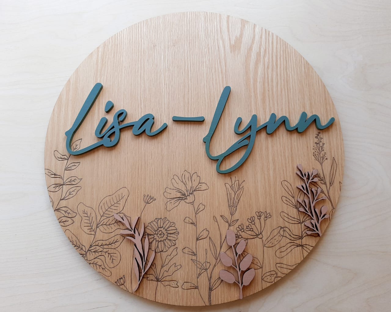 Engraved Flowers Name Board - Woodtechie
