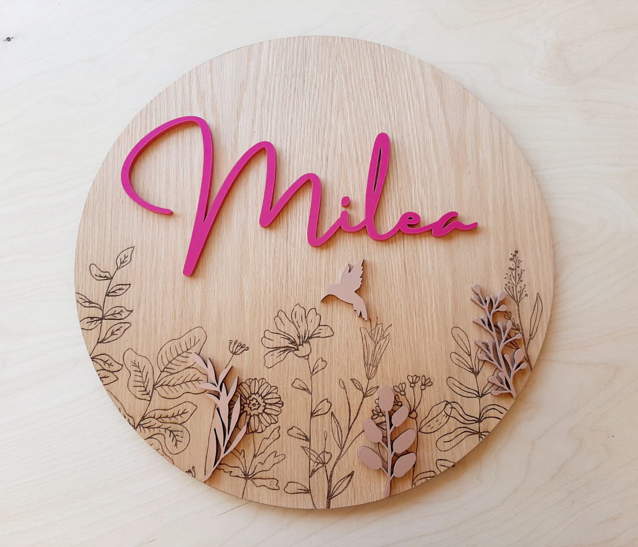 Engraved Flowers Name Board - Woodtechie