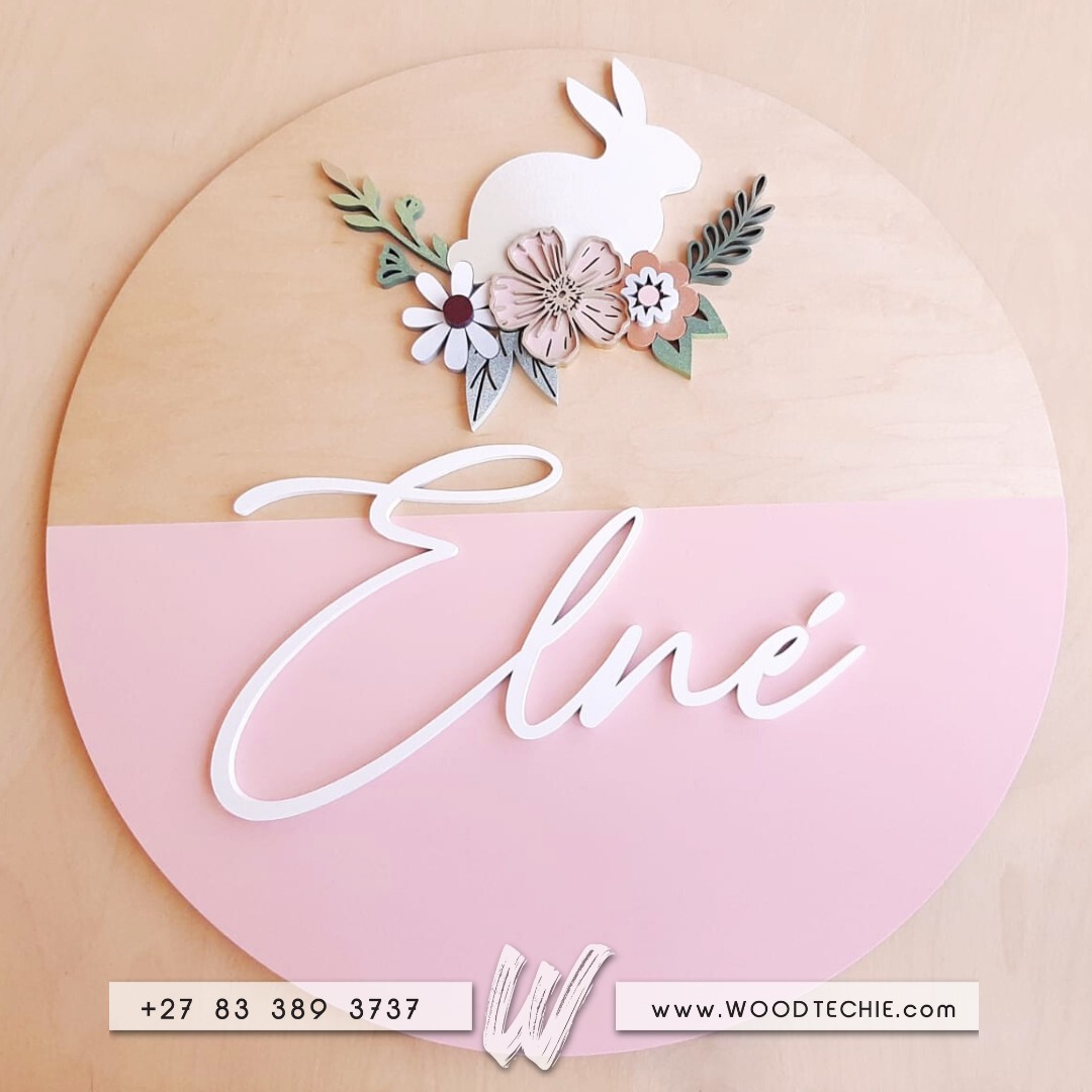 Flower Bunny Name Board - Woodtechie