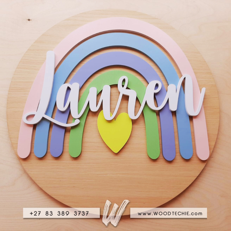 Pastel Rainbow Name Board - Woodtechie