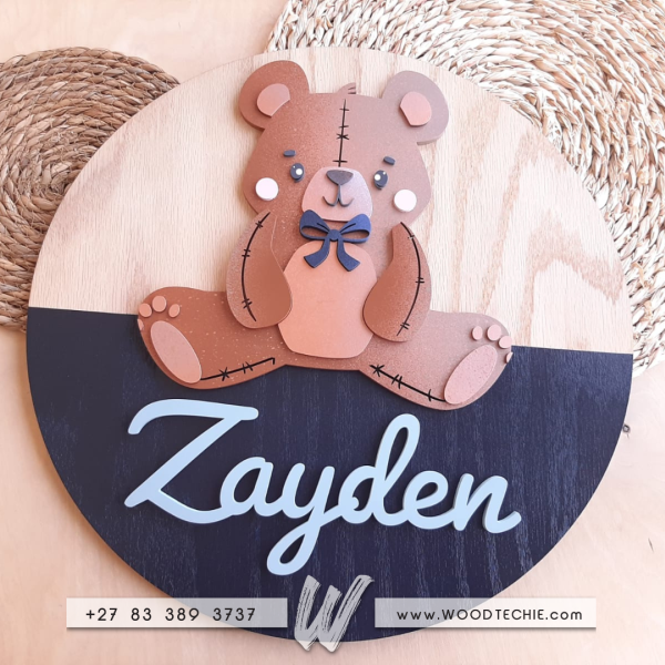 Name Board - Teddy Bear - Woodtechie